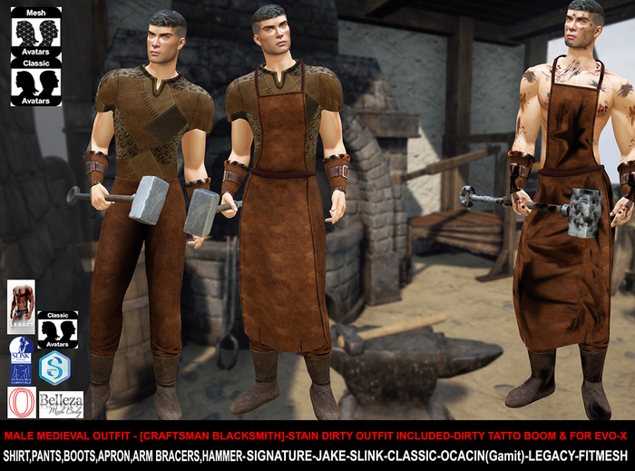 Second Life Marketplace - [NF] - Male Medieval Outfit - [The Craftsman-Blacksmith]-Role Play Outfit